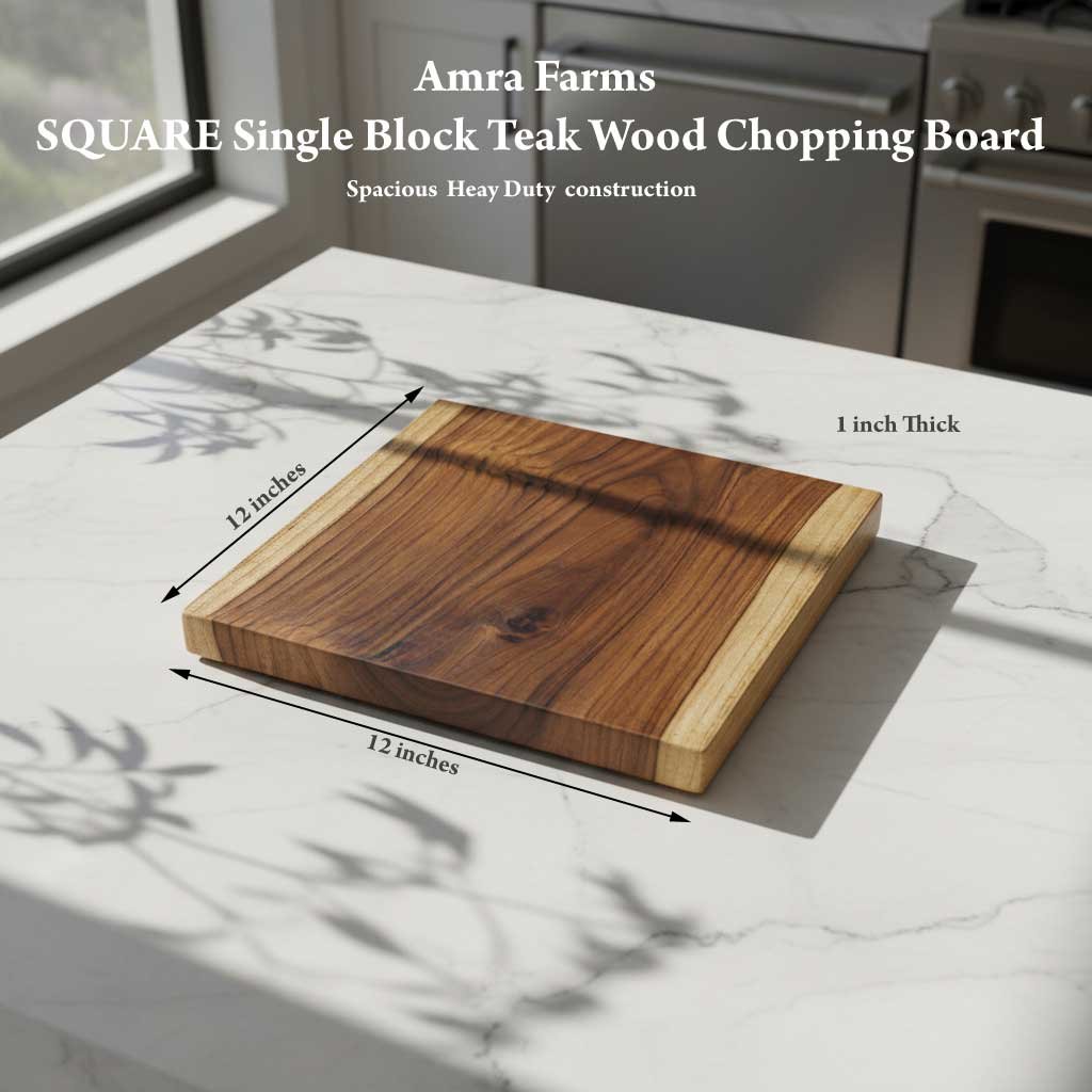 Single Block Square Wooden Chopping Board - Teak Wood - Amra Farms